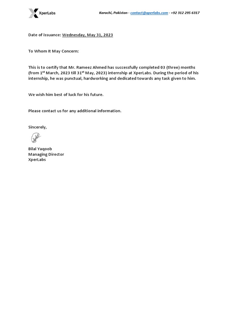 Internship Letter Rameez | PDF
