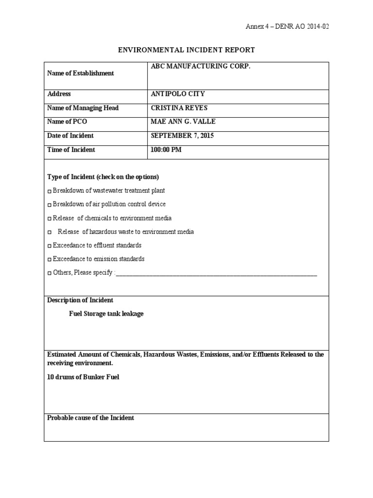 Environmental Incident Report | PDF | Technology & Engineering