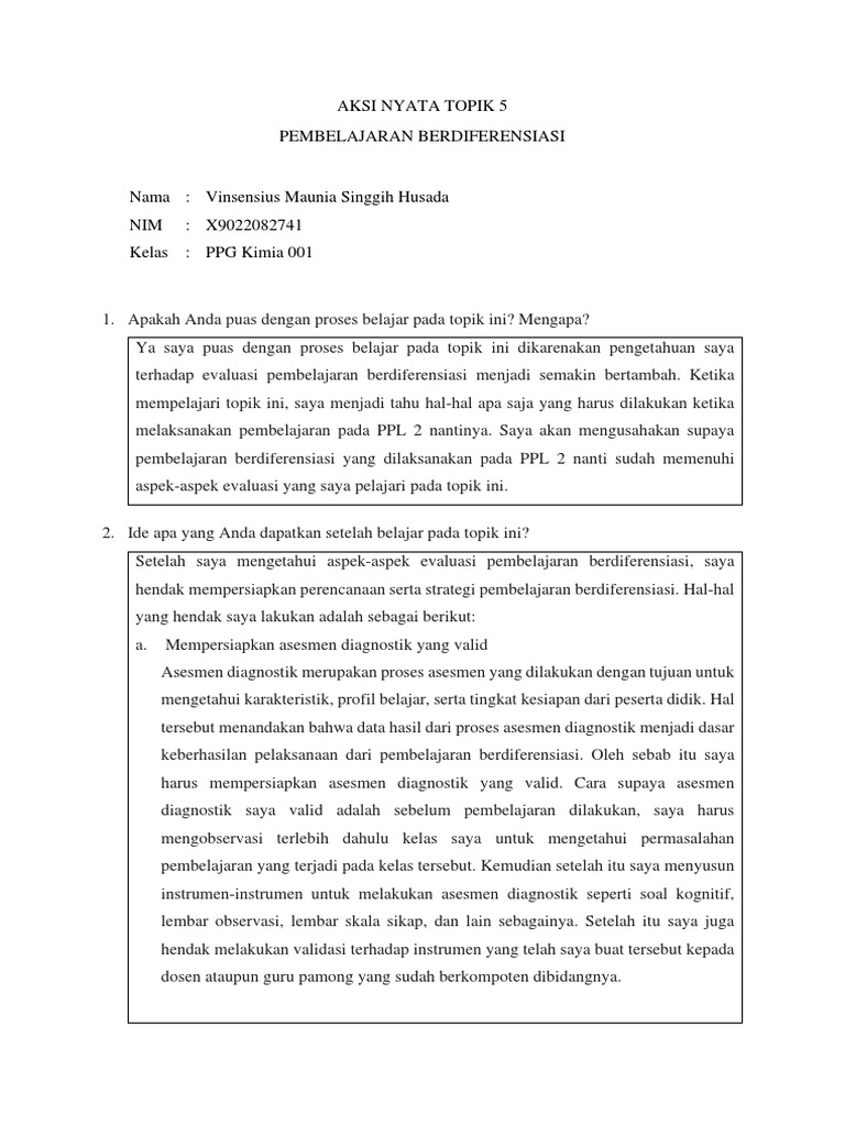 Aksi Nyata Topik 5 - Diferensiasi - Vinsensius X9022082741 | PDF