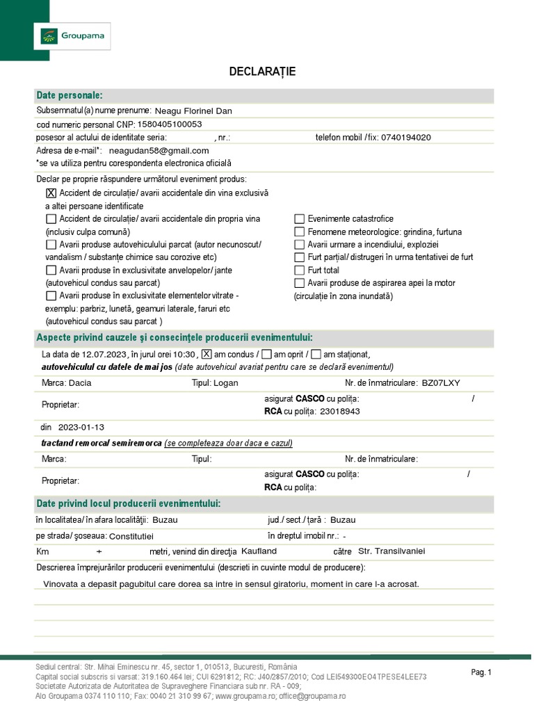 ANEXA 1 - Declaratie de Eveniment | PDF
