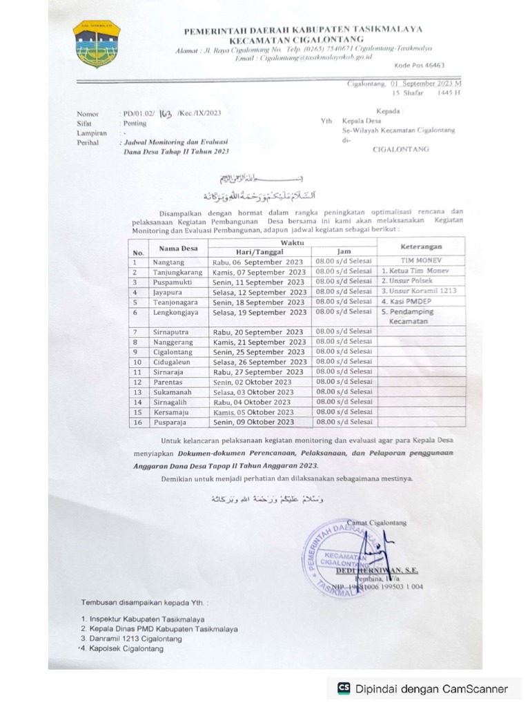 Surat Jadwal Monev | PDF