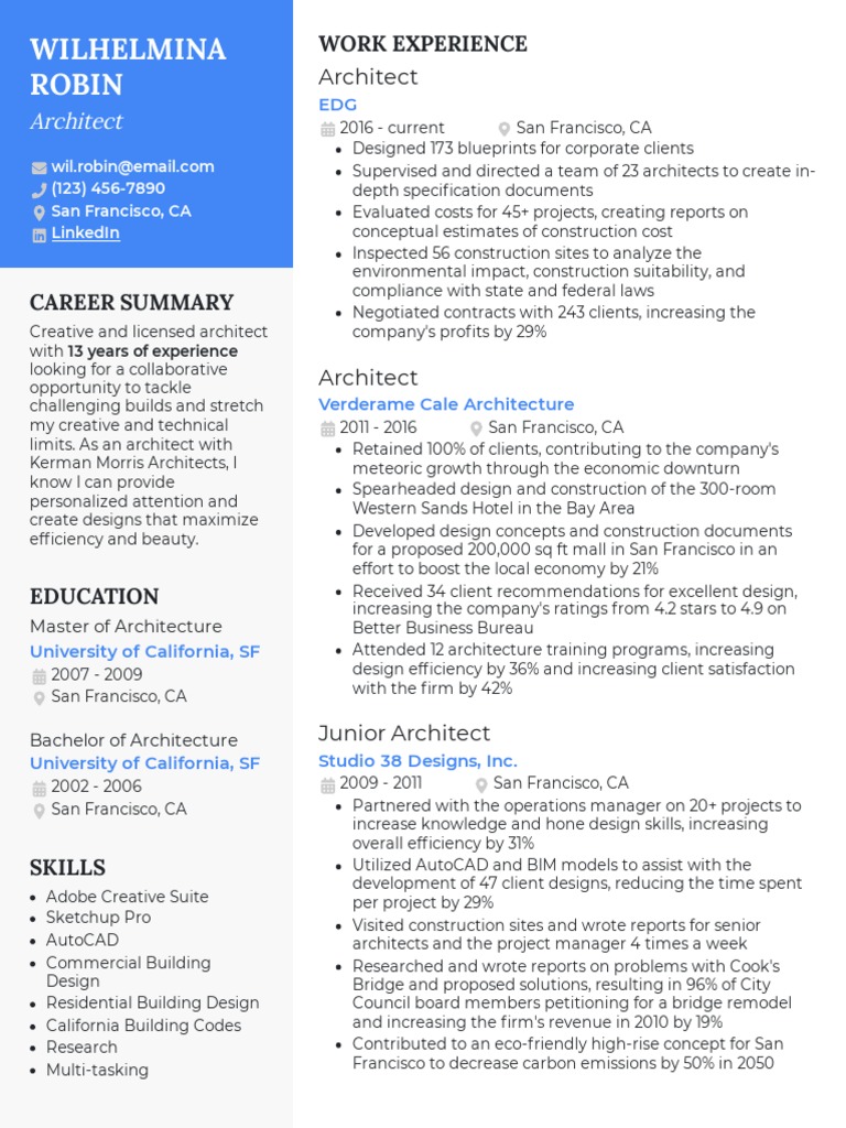 Architecture Resume Example Pdf