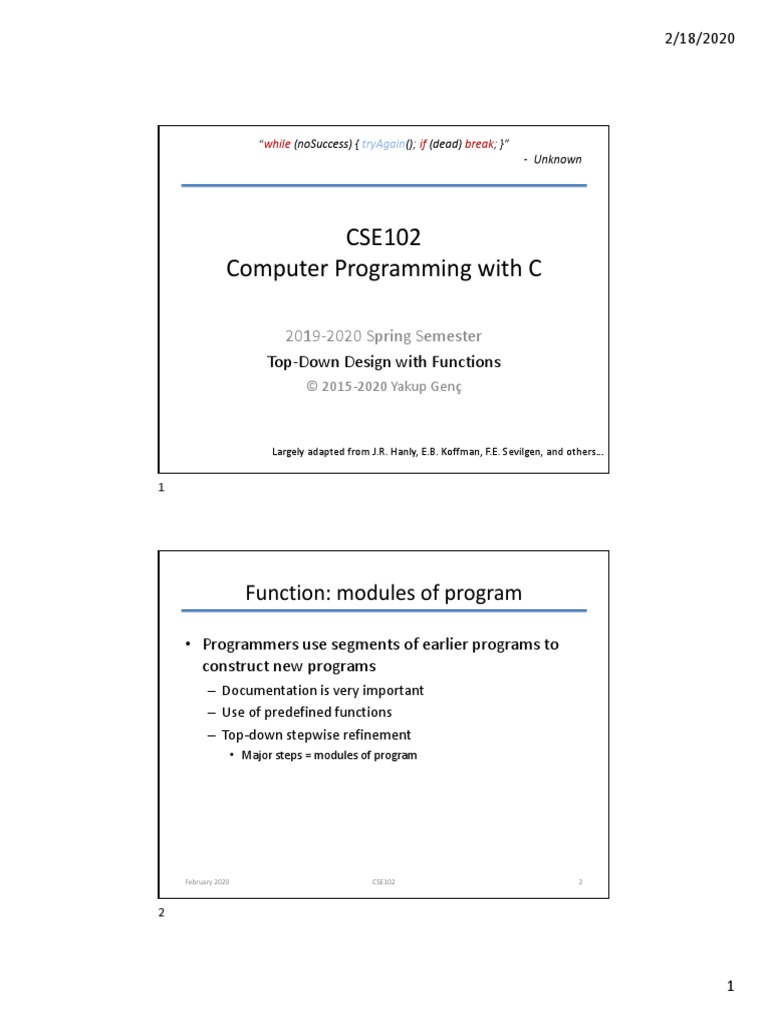 Lecture 02 - Functions | PDF Lecture 02 - Functions | PDF