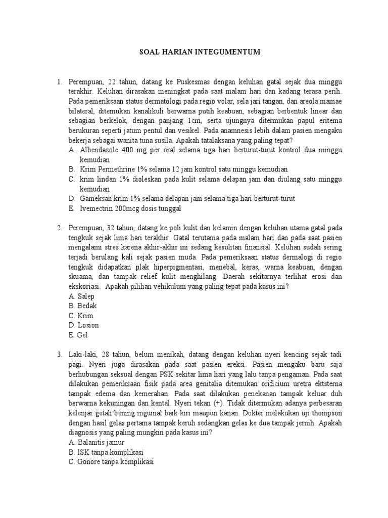 Soal Harian Integumentum | PDF