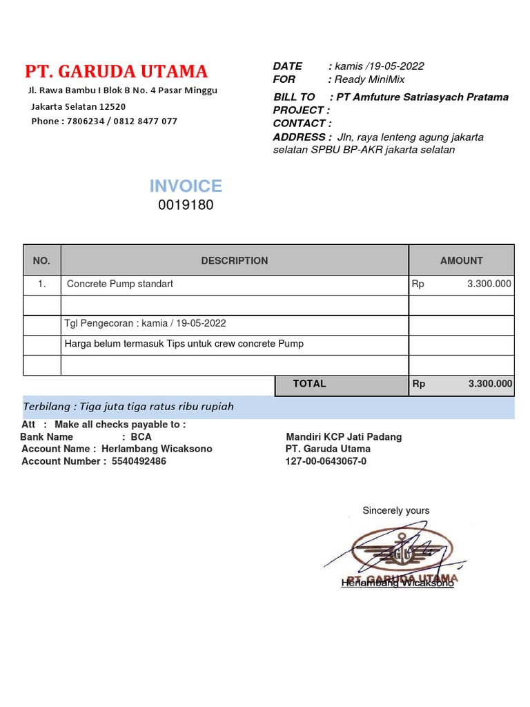 Pt. Garuda Utama: Invoice | PDF