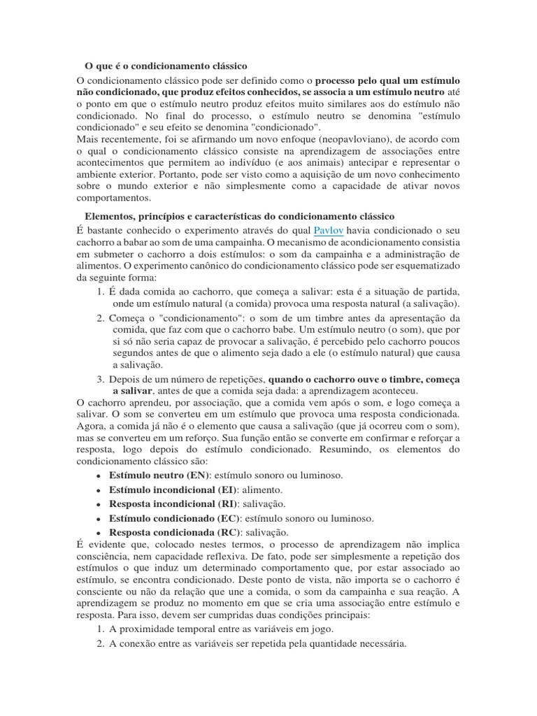 O Que É o Condicionamento Clássico E OPERANTE | PDF