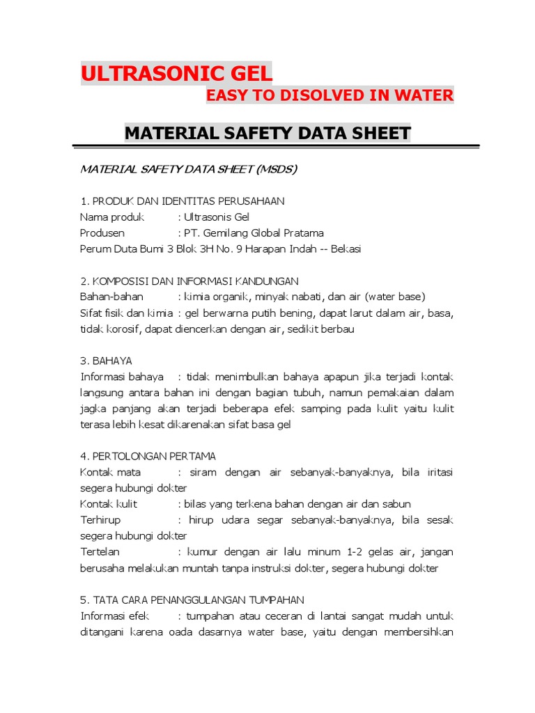 MSDS Ultrasonic Gel | PDF