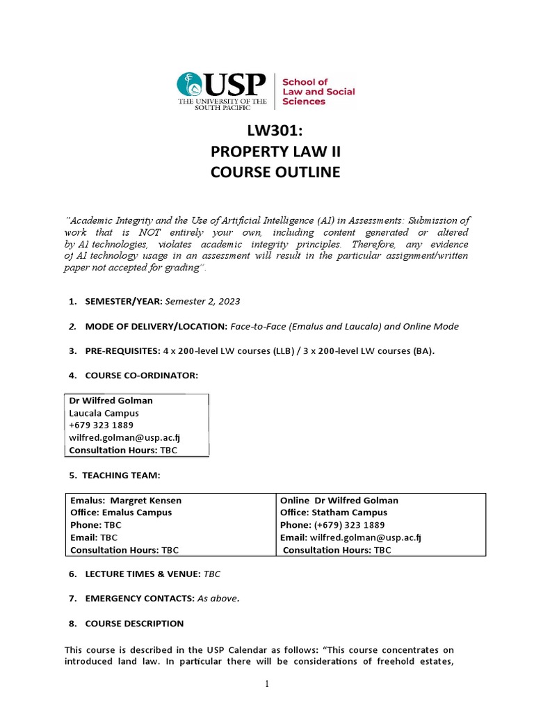 LW301 Course Outline Semester 2 2023 Updated Version | PDF | Plagiarism ...