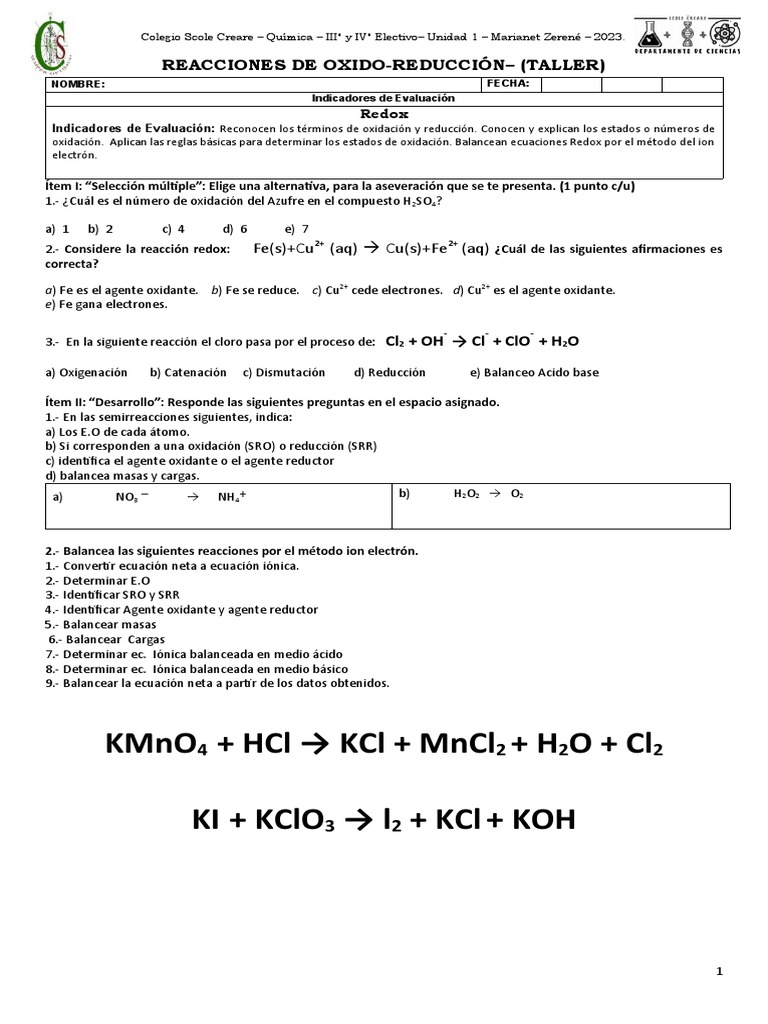 Taller de REDOX | PDF | Redox | Procesos unitarios Taller de REDOX | PDF | Redox | Procesos unitarios