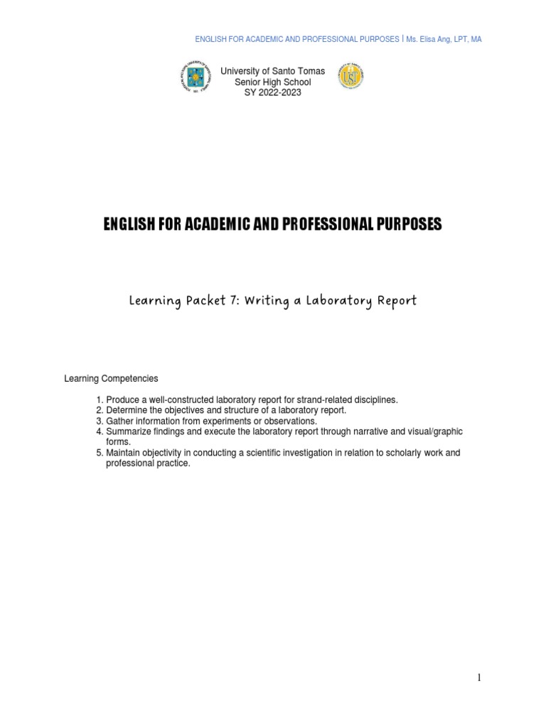 Learning Packet 7 Writing A Laboratory Report | PDF