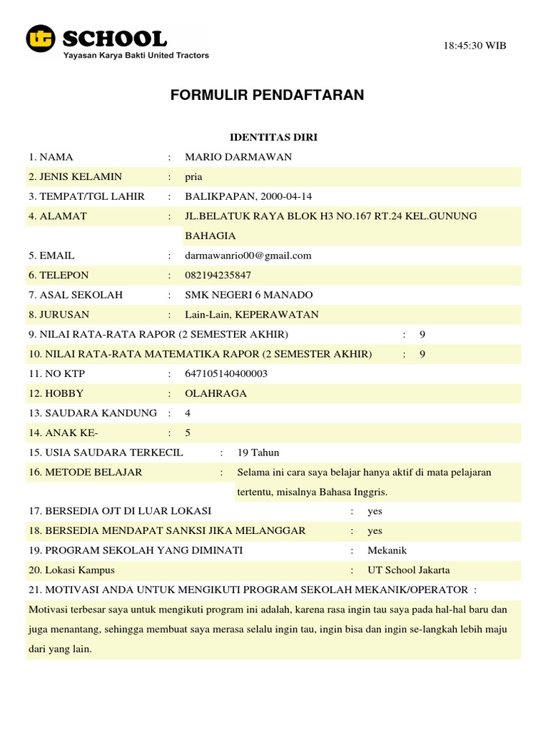 Formulir Pendaftaran: Identitas Diri | PDF