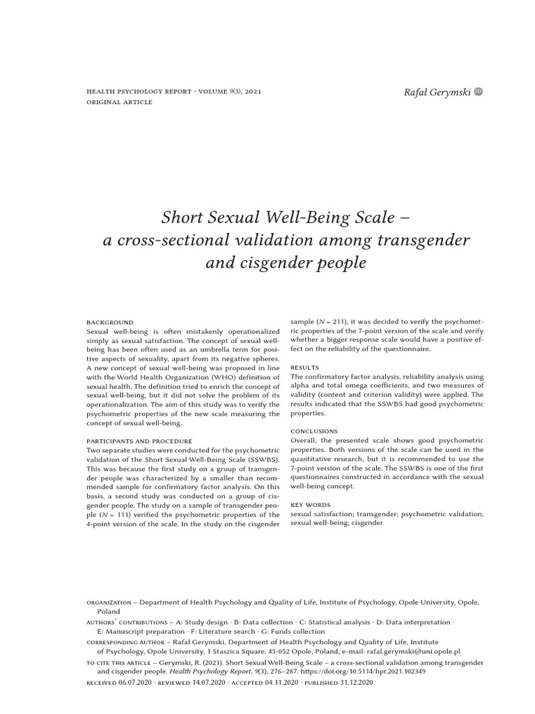 Short Sexual Well-Being Scale | PDF