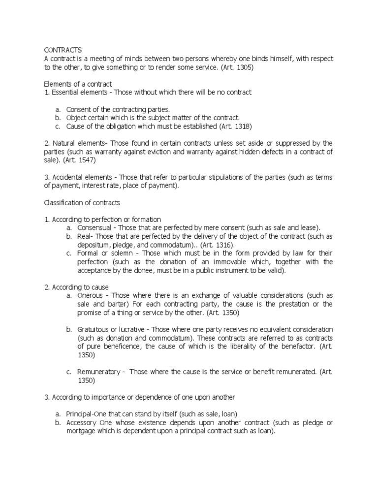 Obligations and Contract Handouts | PDF