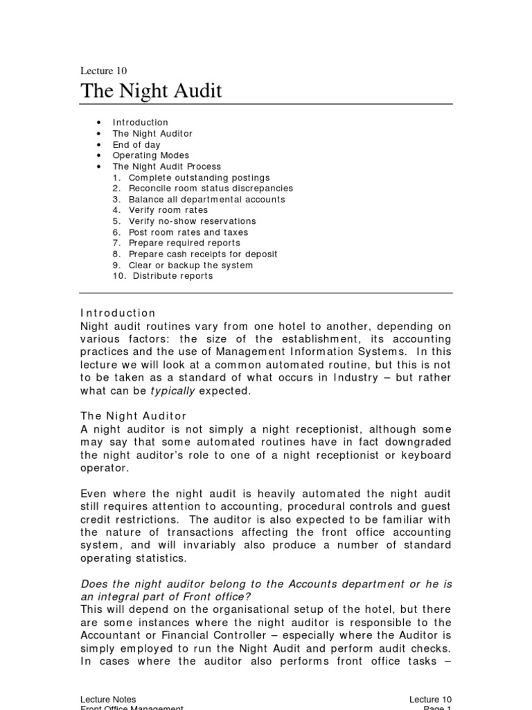 Lecture 10@night Audit | PDF | Finance & Money Management