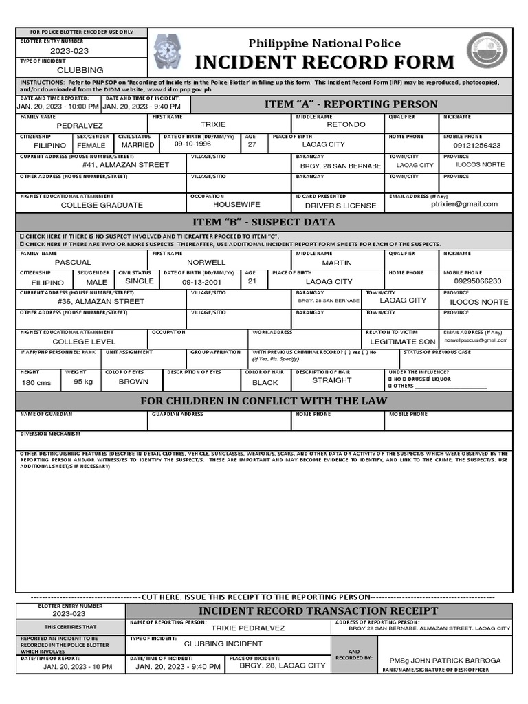 Incident Record Form | PDF