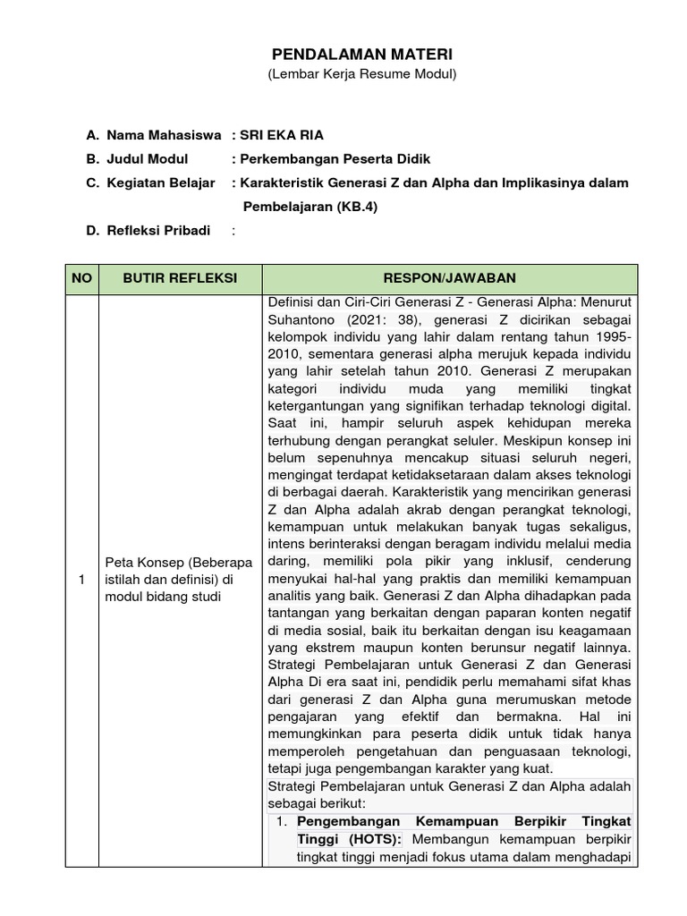Resume KB 4 Perkembangan Peserta Didik | PDF