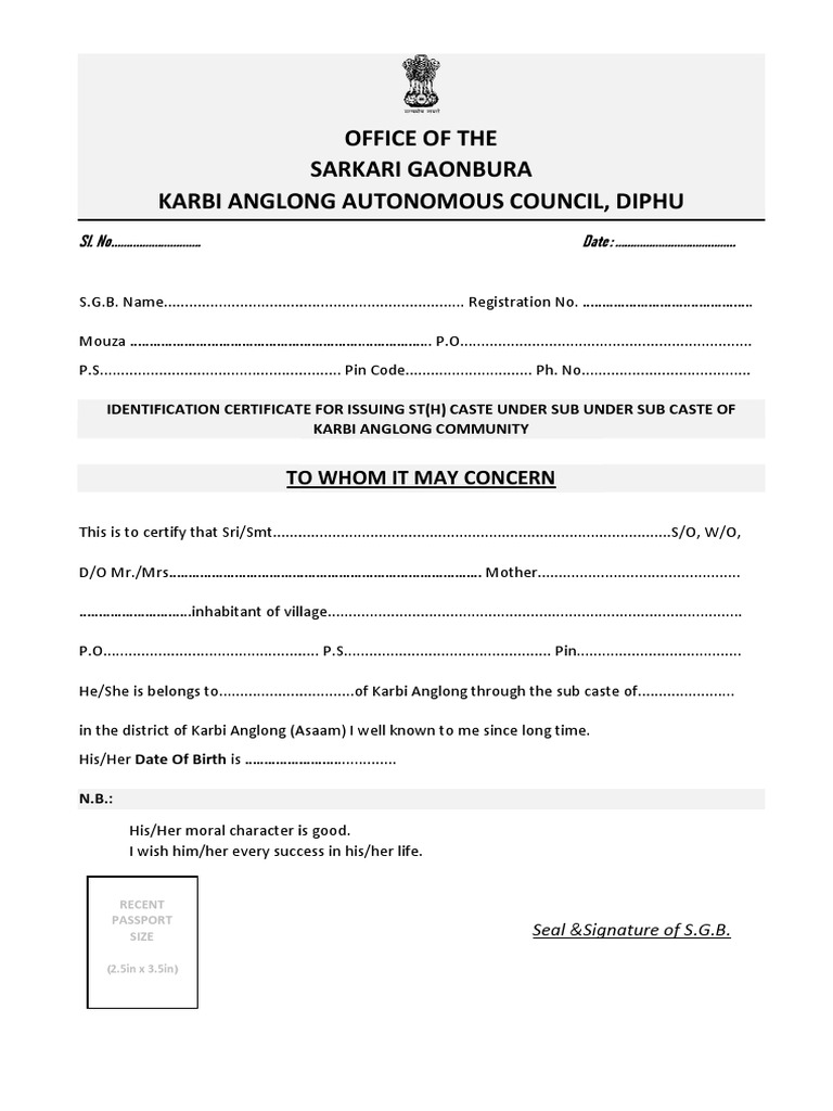 Caste Applying SGB Formate | PDF