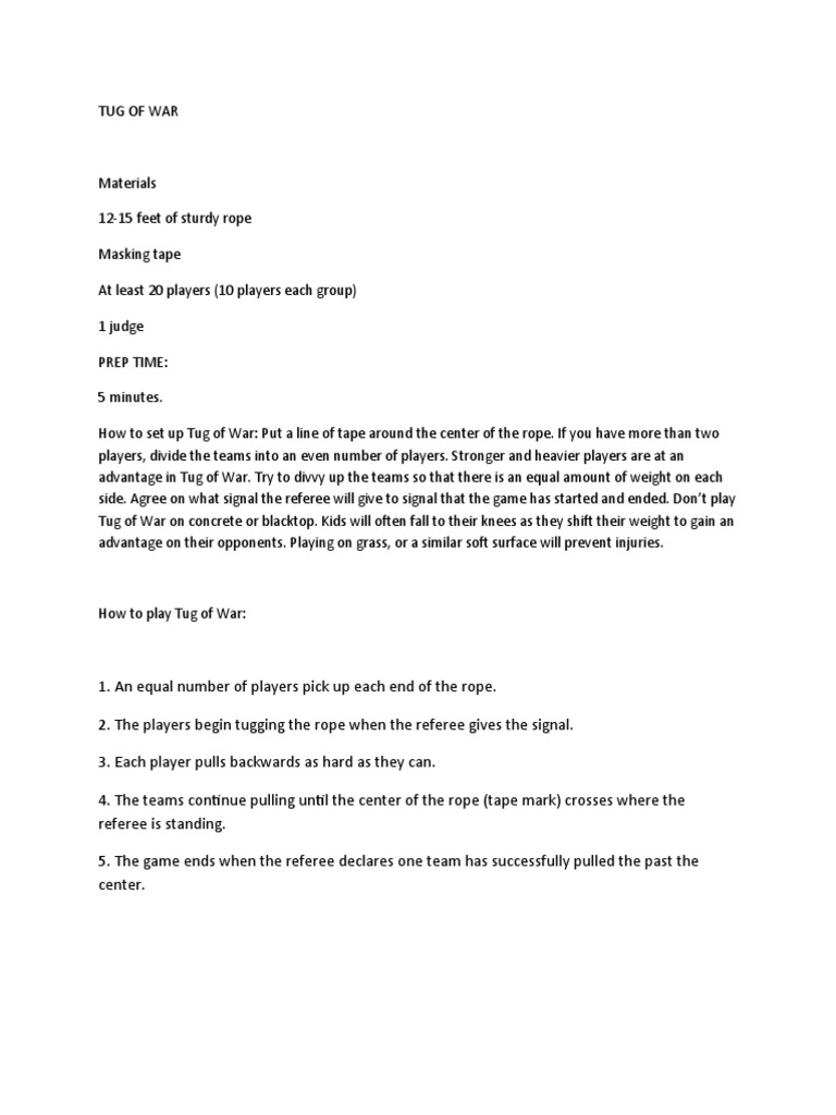 TUG OF WAR Mechanics | PDF