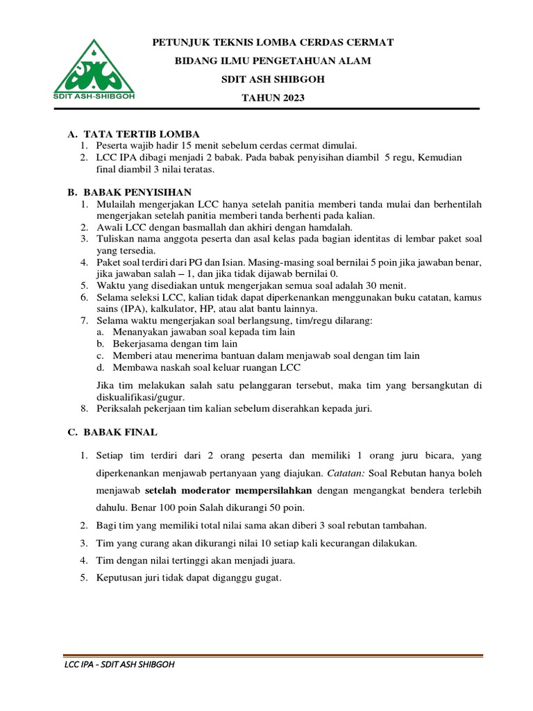 2324 - Juknis Dan Soal LCC Ipa | PDF | Kajian Bahasa Asing