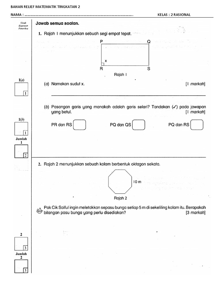 Bahan Relief Math Ting 2 | PDF