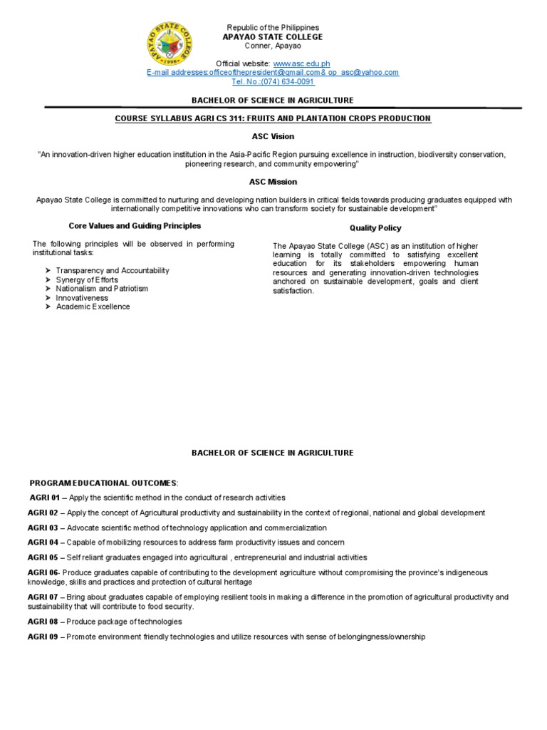 Agri CS 311 Syllabus | PDF | Agriculture | Sustainability