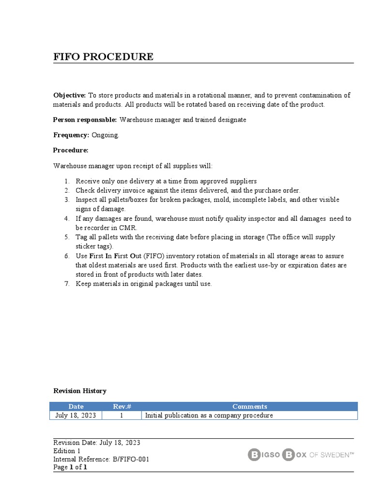 Fifo Procedure | PDF