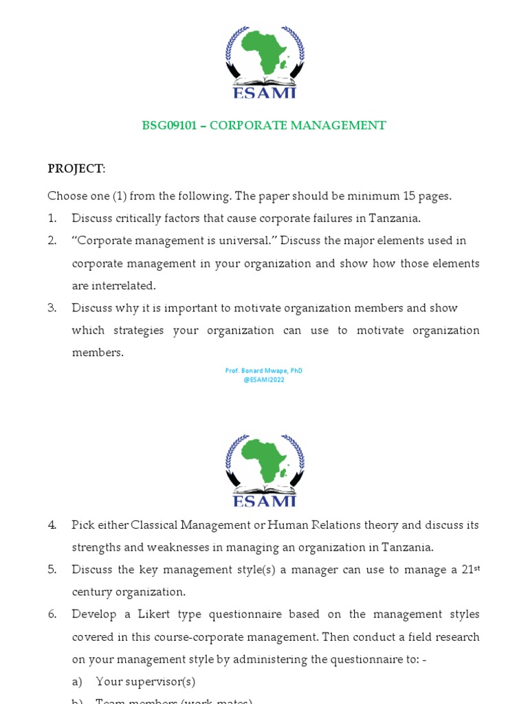 Corporate Management Project Topics | PDF | Career & Growth