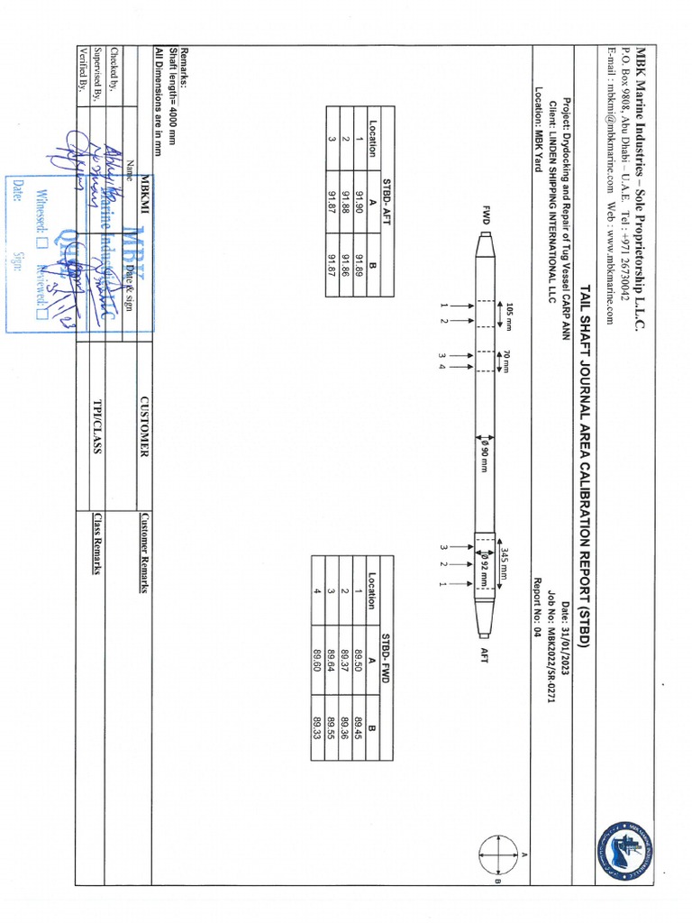Tail Shaft Journal Area Calibration Report-Carp Ann | PDF