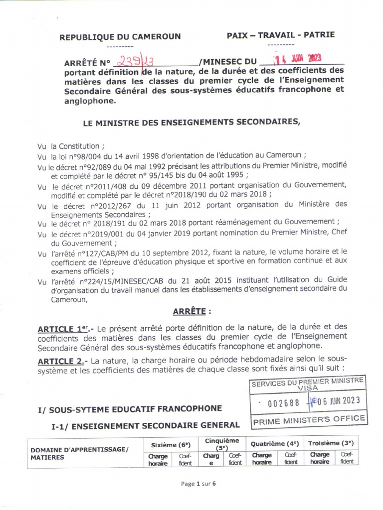 Arrêté N° 239-23 Du 14 Juin 2023 Portant Définition Nature, Durée Et ...