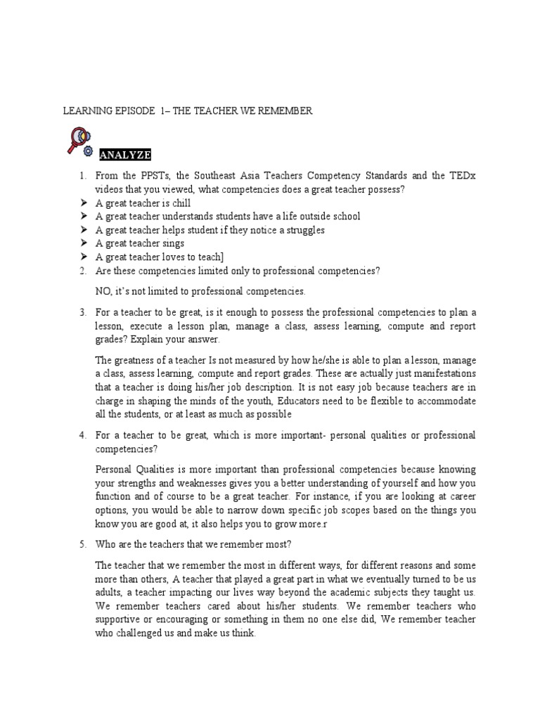 Le 1-4 Analyze and Reflect | PDF | Teachers | Learning