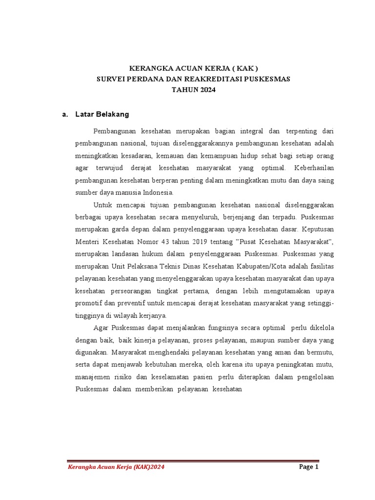 KAK SURVEI RE AKRE PUSKESMAS 2024 | PDF