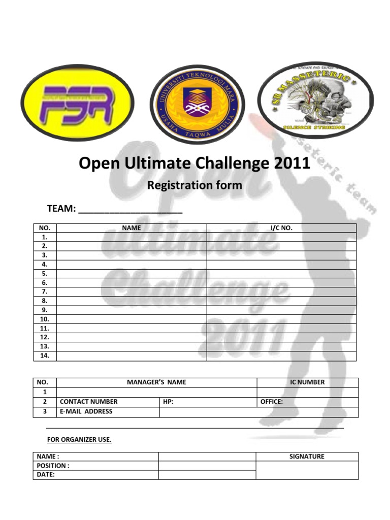 Open Ultimate Challenge 2011 Registration | PDF