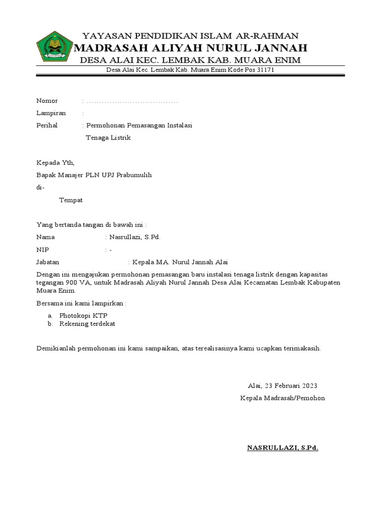 Permohonan Pembuatan Rekening Listrik - 080711 | PDF