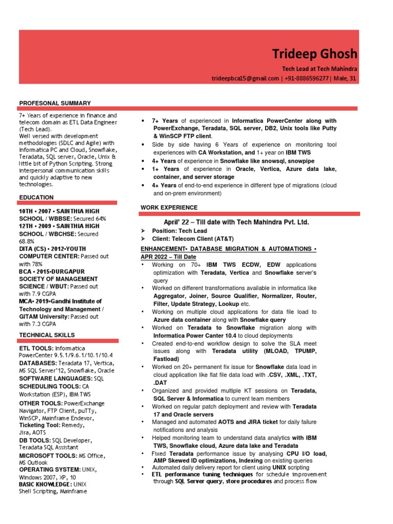 Trideep Ghosh: Tech Lead at Tech Mahindra | PDF | Microsoft Sql Server ...