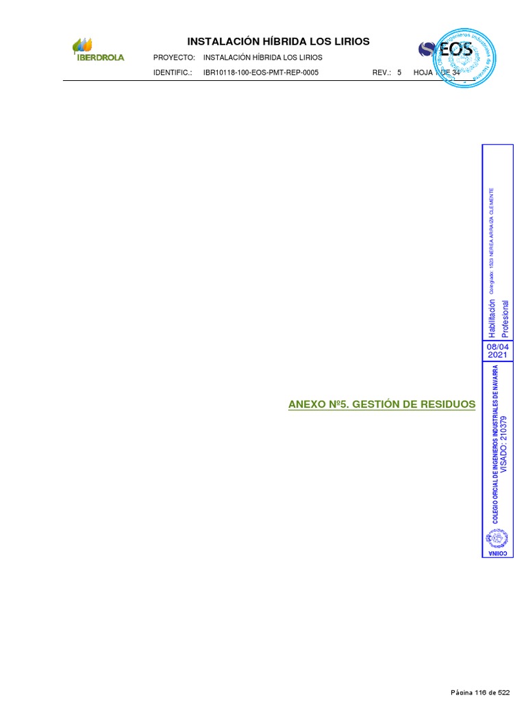 PLAN DE GESTION DE RESIDUOS Los Lirios | PDF | Residuos | Transformador