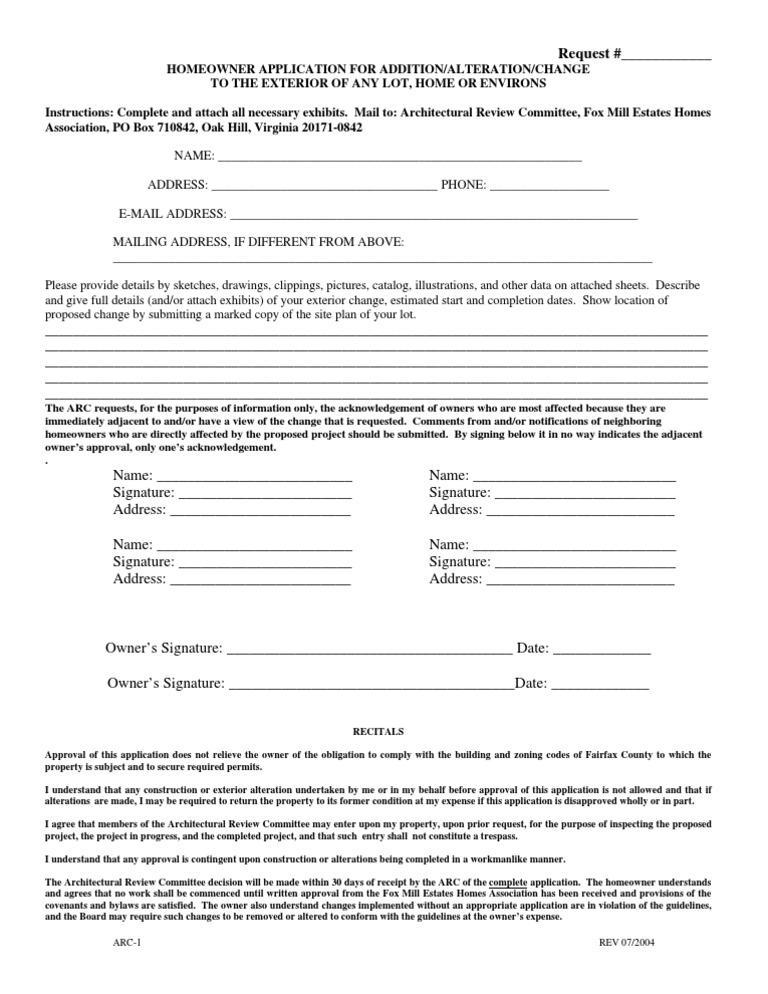 Homeowner ARC Application Form PDF | PDF | Common Law | Social Institutions