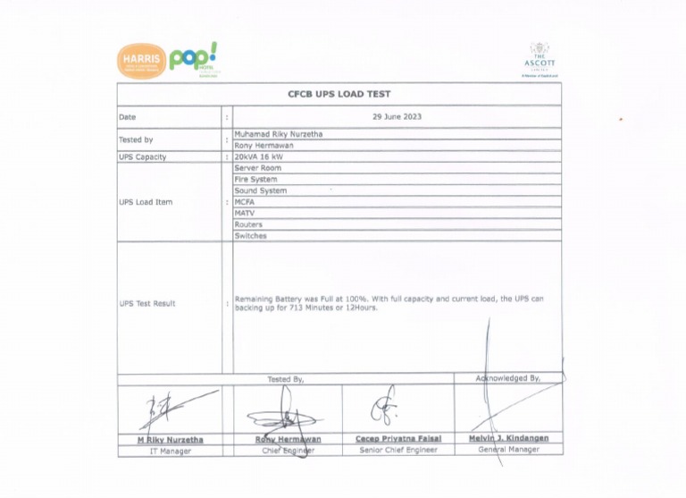 CFCB Ups Load Test June 2023 | PDF