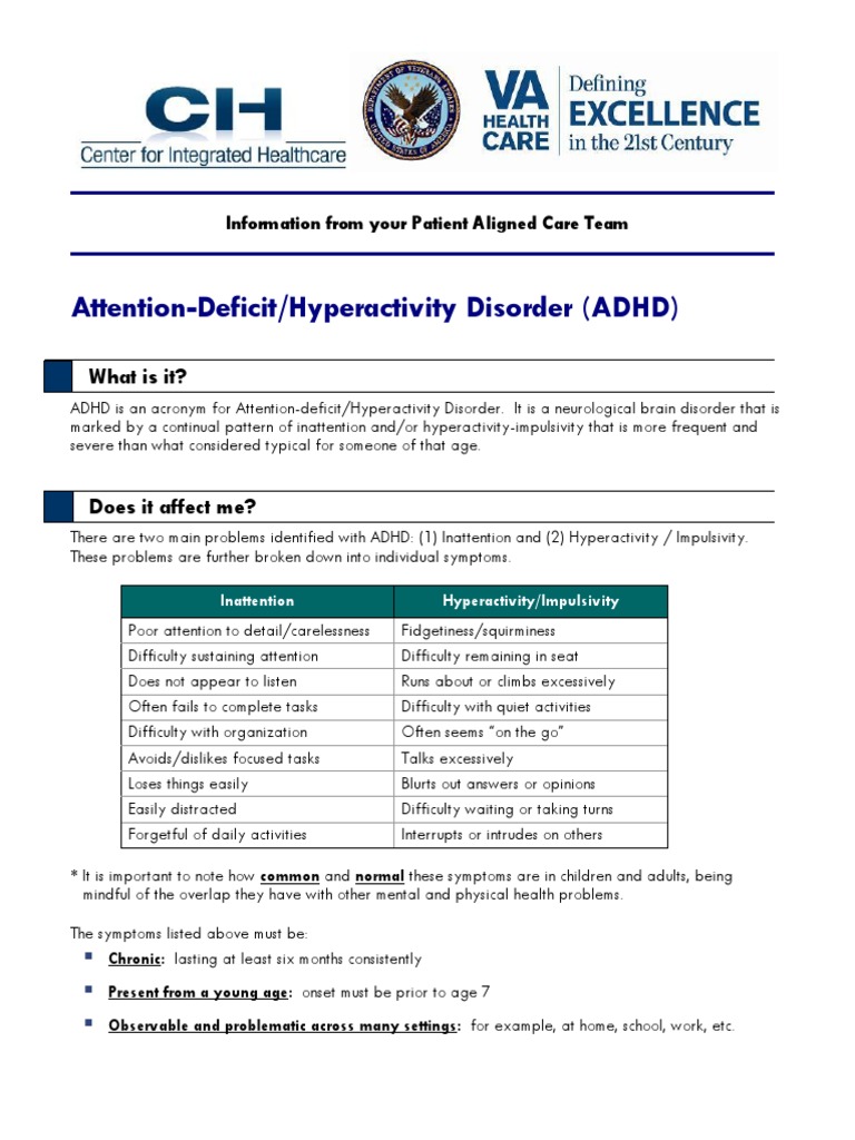 ADHD Patient Information Version 3 | PDF | Attention Deficit ...