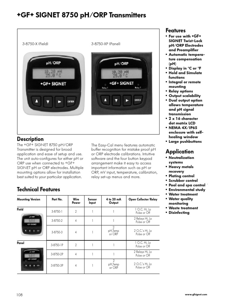 SIGNET 8750 pH/ORP Transmitters: Features | PDF | Relay | Computer ...