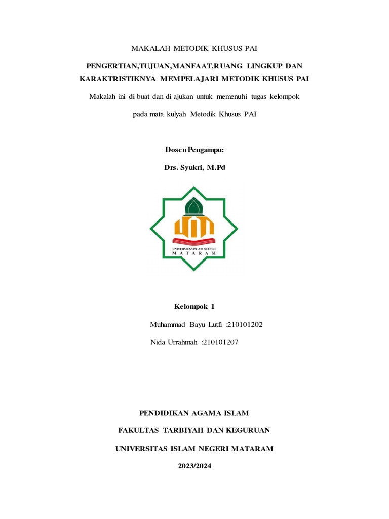 MAKALAH METODIK KHUSUS PAI KLP 1 Kls 5G | PDF