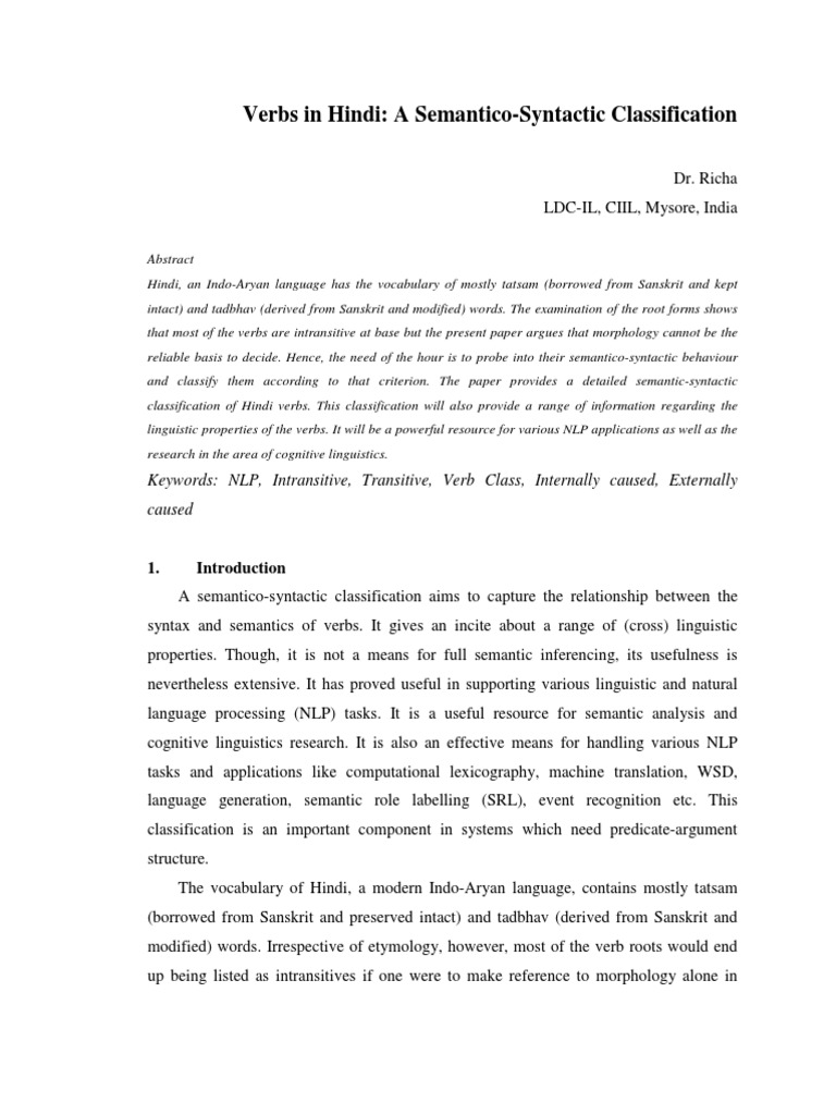Richa - 11 - Verbs in Hindi A | PDF | Lexical Semantics | Verb