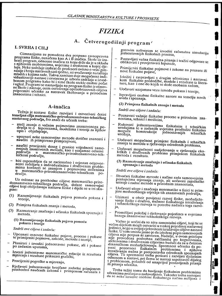 Plan I Program - Fizika Programi | PDF