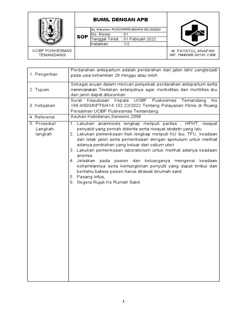 Sop Bumil Dengan Apb | PDF | Sains & Matematika