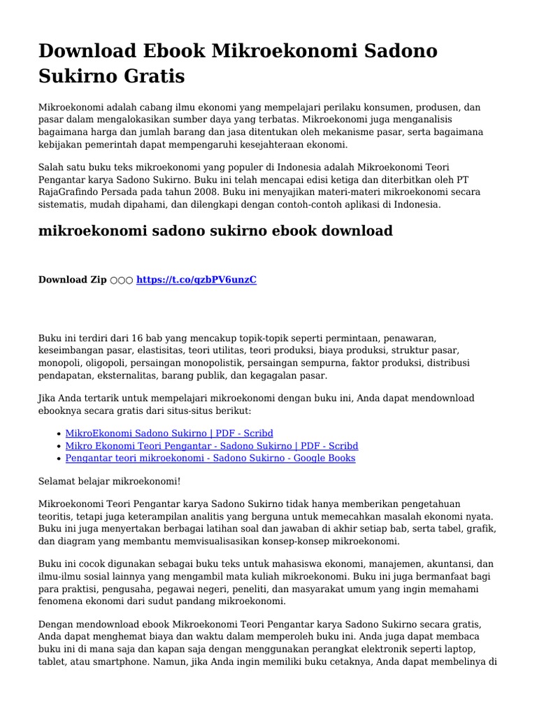 Download Ebook Mikroekonomi Sukirno | PDF