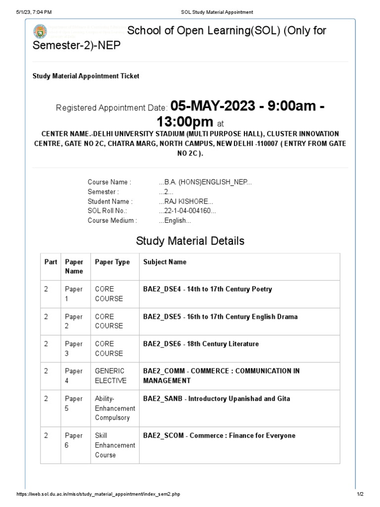 SOL Study Material Appointment | PDF