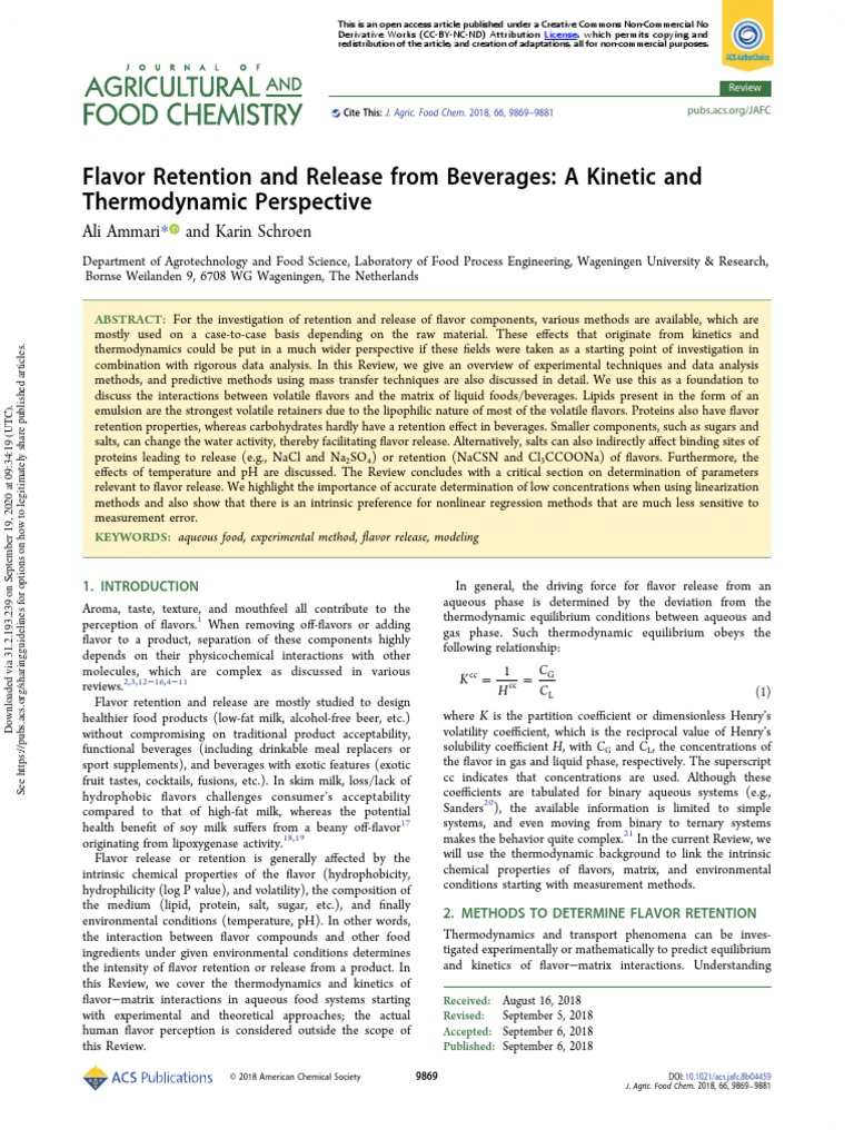 Flavor Retention and Release From Beverages A Kinetic and | PDF | Mass ...