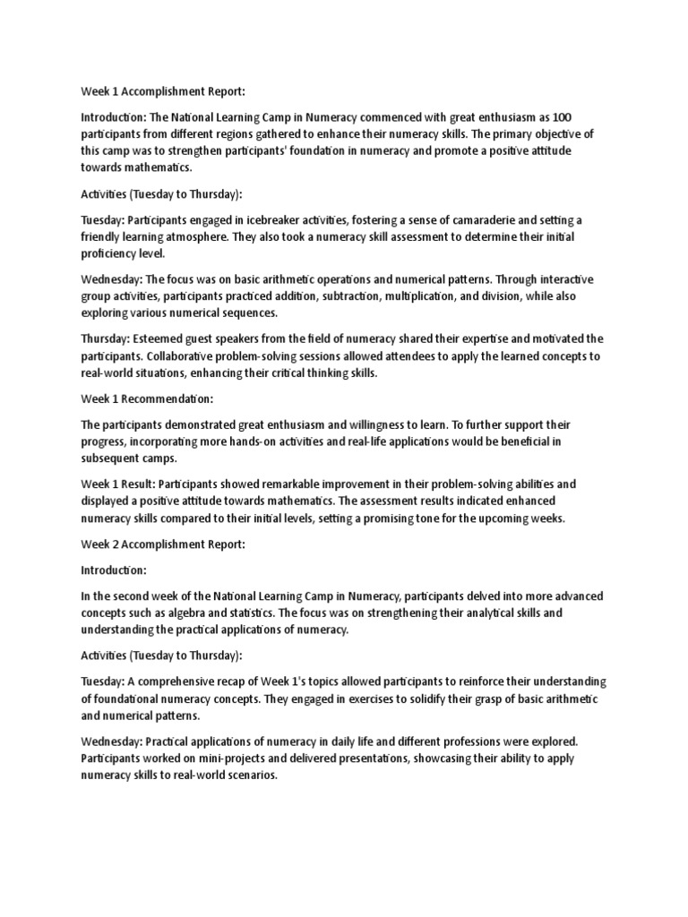 NLC Accomplishment Report | PDF | Learning | Cognition