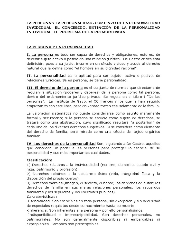 Comienzo y derechos de la personalidad | PDF | Filosofía