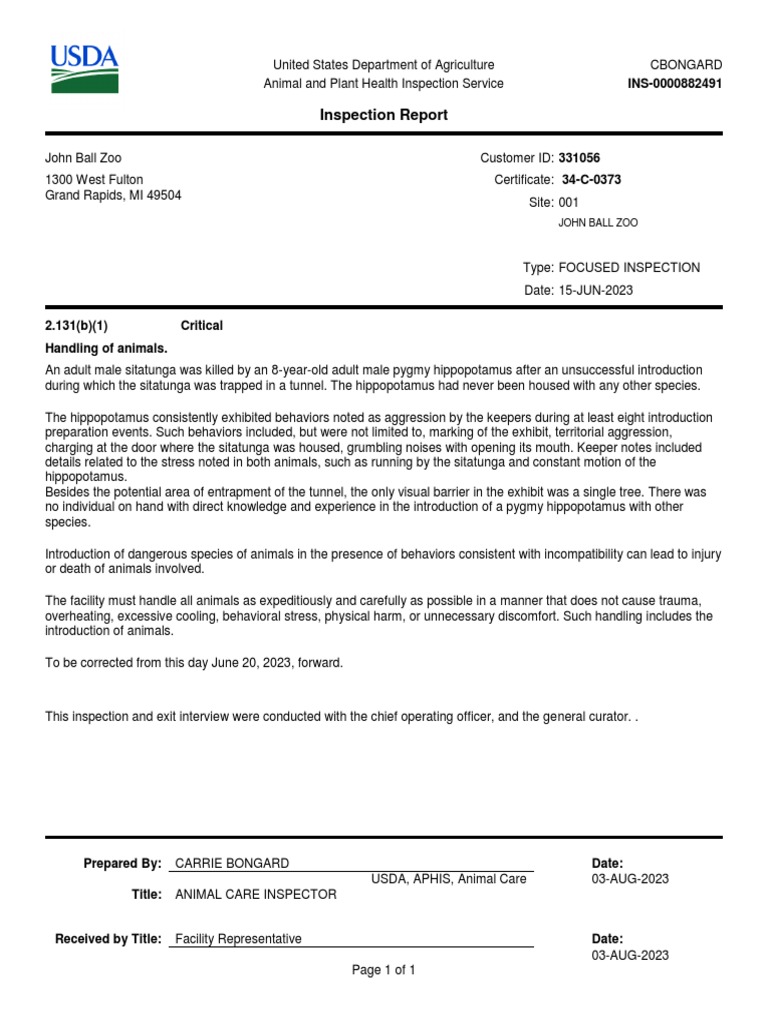 PST Inspection Report John Ball Zoo (1) | PDF
