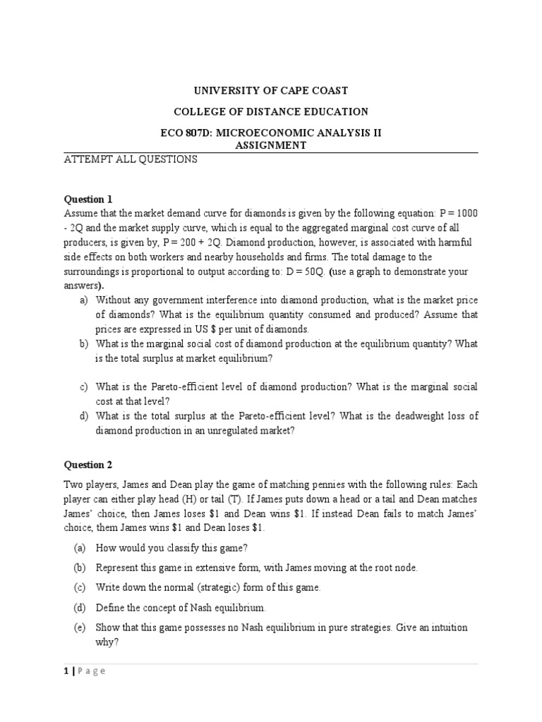Assignment Micro II 2023 | PDF | Microeconomics | Economic Surplus